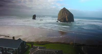 Aerial Drone Shot Panning Out from Haystack Rock in 4K - Free HD Video ...